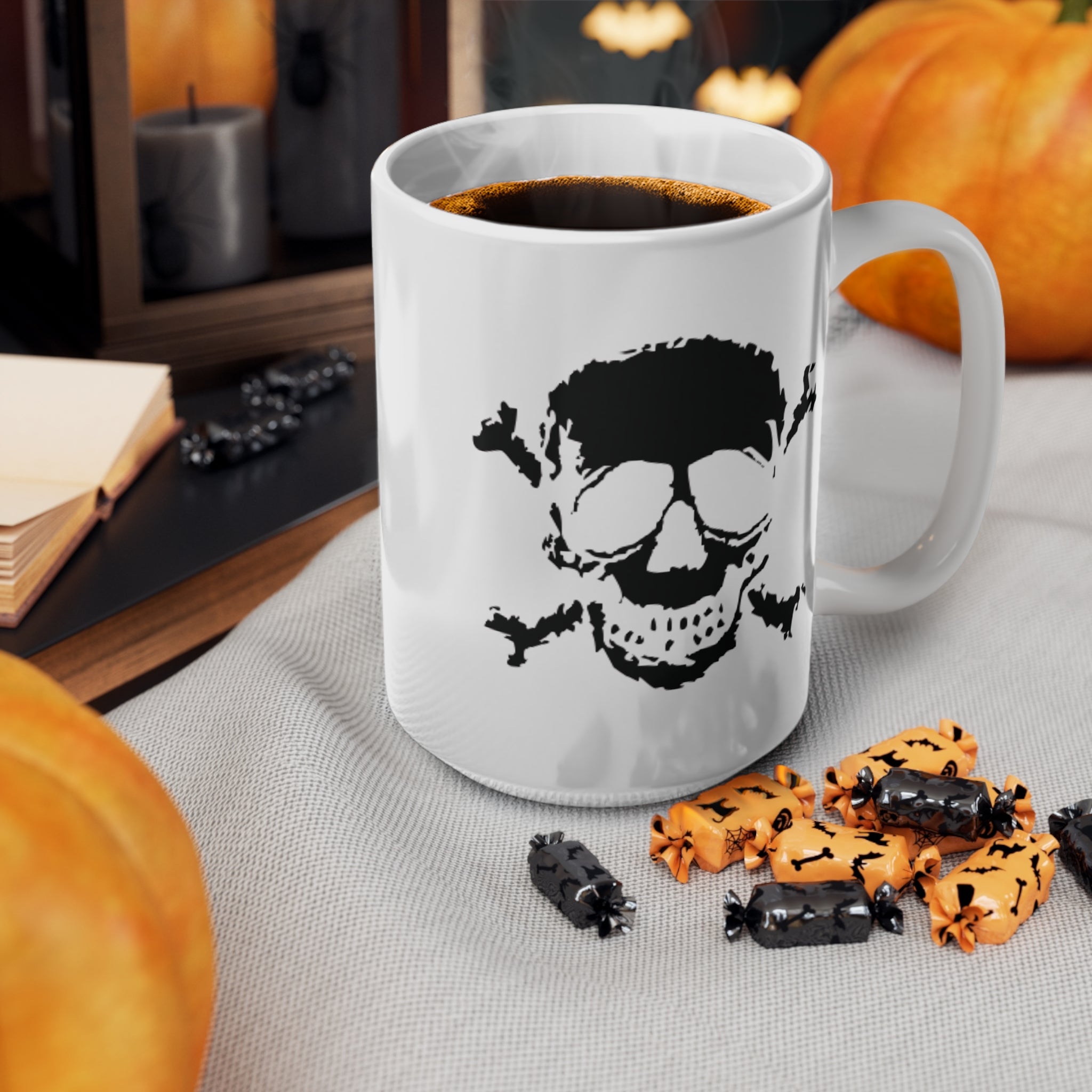 Black Skull and Crossbones Distressed Coffee Mug