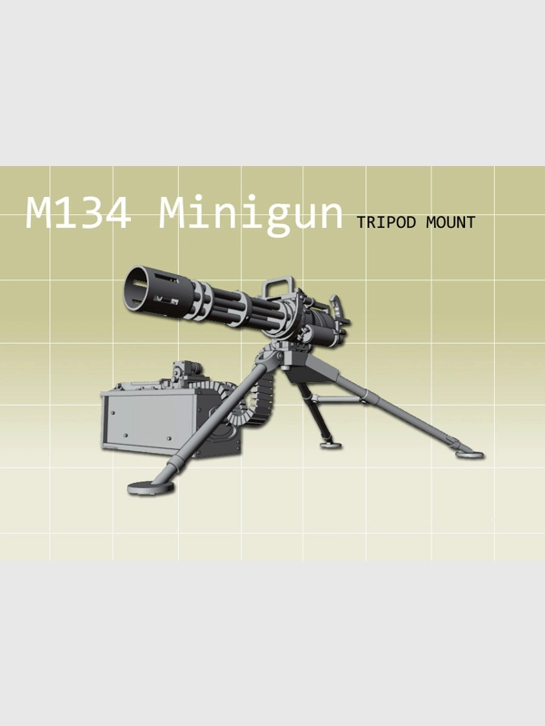 M134 hand-held Minigun on M3 tripod with 3000 round ammo box